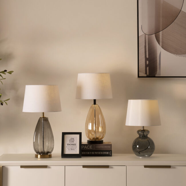 Buy Avero glass base table lamp Amber 30x30x56cm | THE HOME UAE