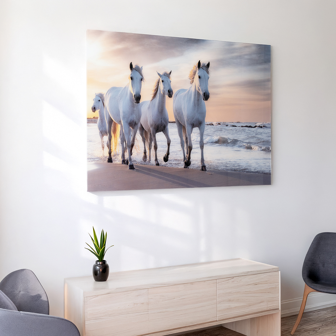 Buy Opaline White Horse Tempered Glass Wall Art 120x80cm | THE HOME UAE